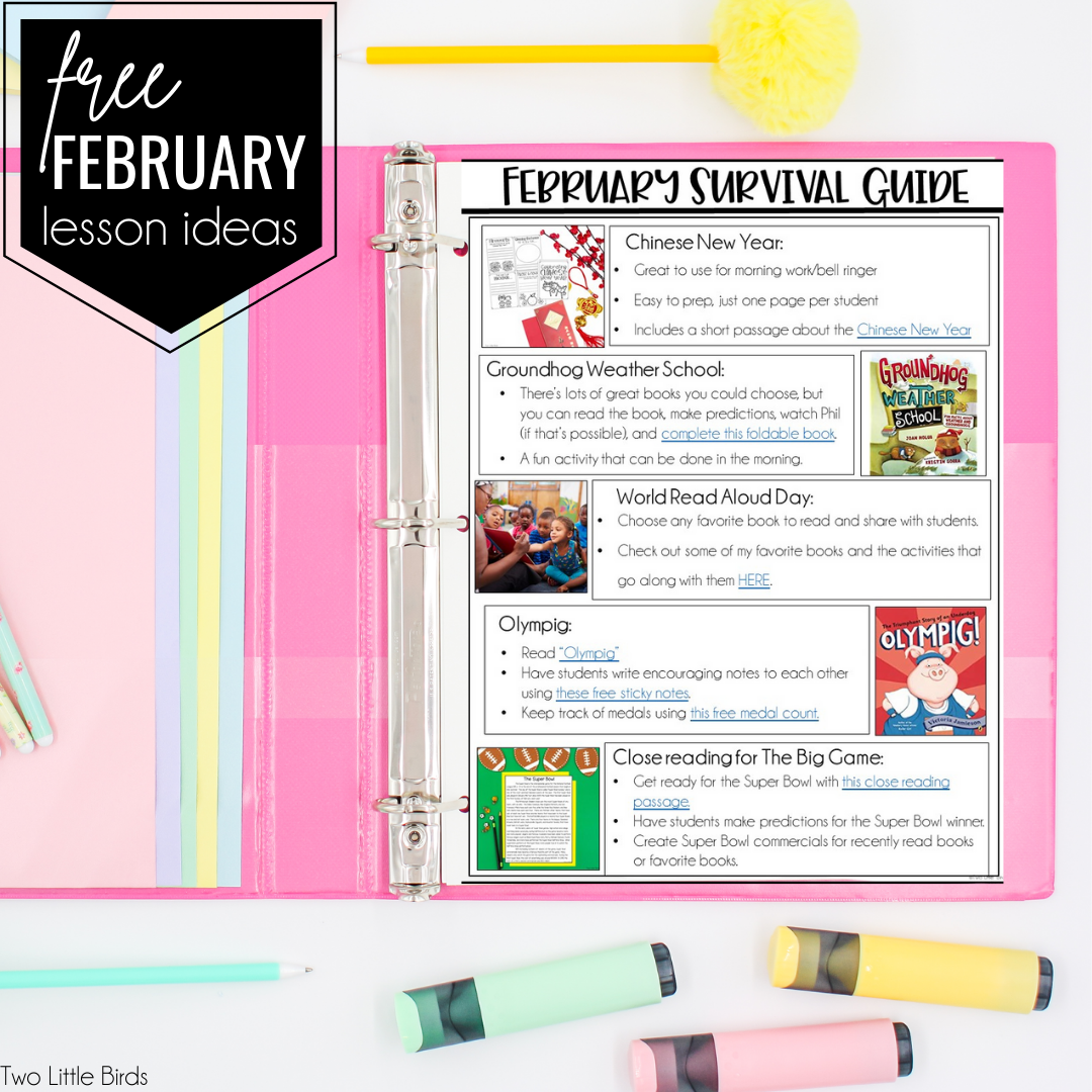 Grab a free "February Survival Guide" - Two Little Birds Teaching